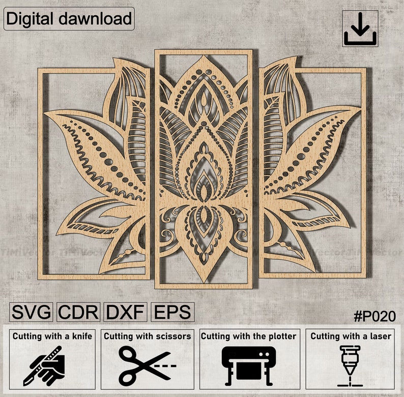 Lotus Flower Wall Decor, Elegant Floral Art, Laser Cut, Svg/dxf/cdr/eps ...