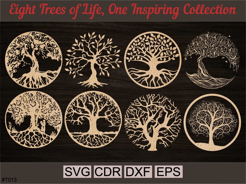 Tree of Life Laser Cut Wall Art Set, 8 Round Tree Designs, Digital ...
