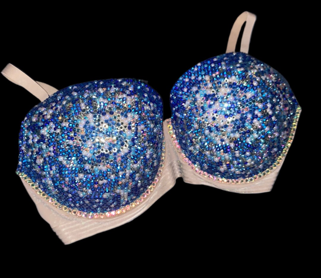Blue Mix Diamonds and Pearls Design Diamond Crystal Bra Top - Etsy