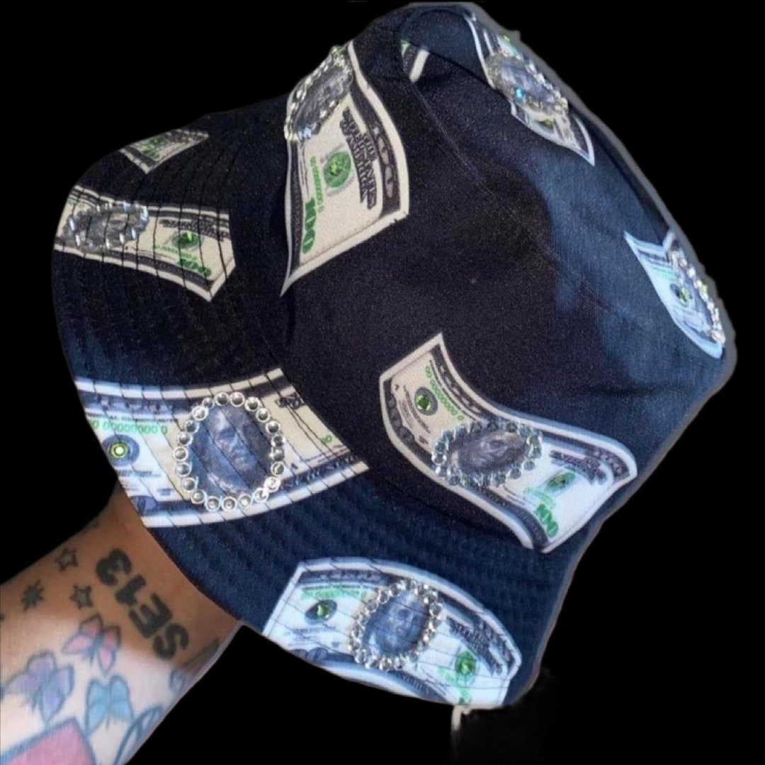 Sparkly Money Dollar Bill Theme Crystal Bling Black Bucket Hat - Etsy