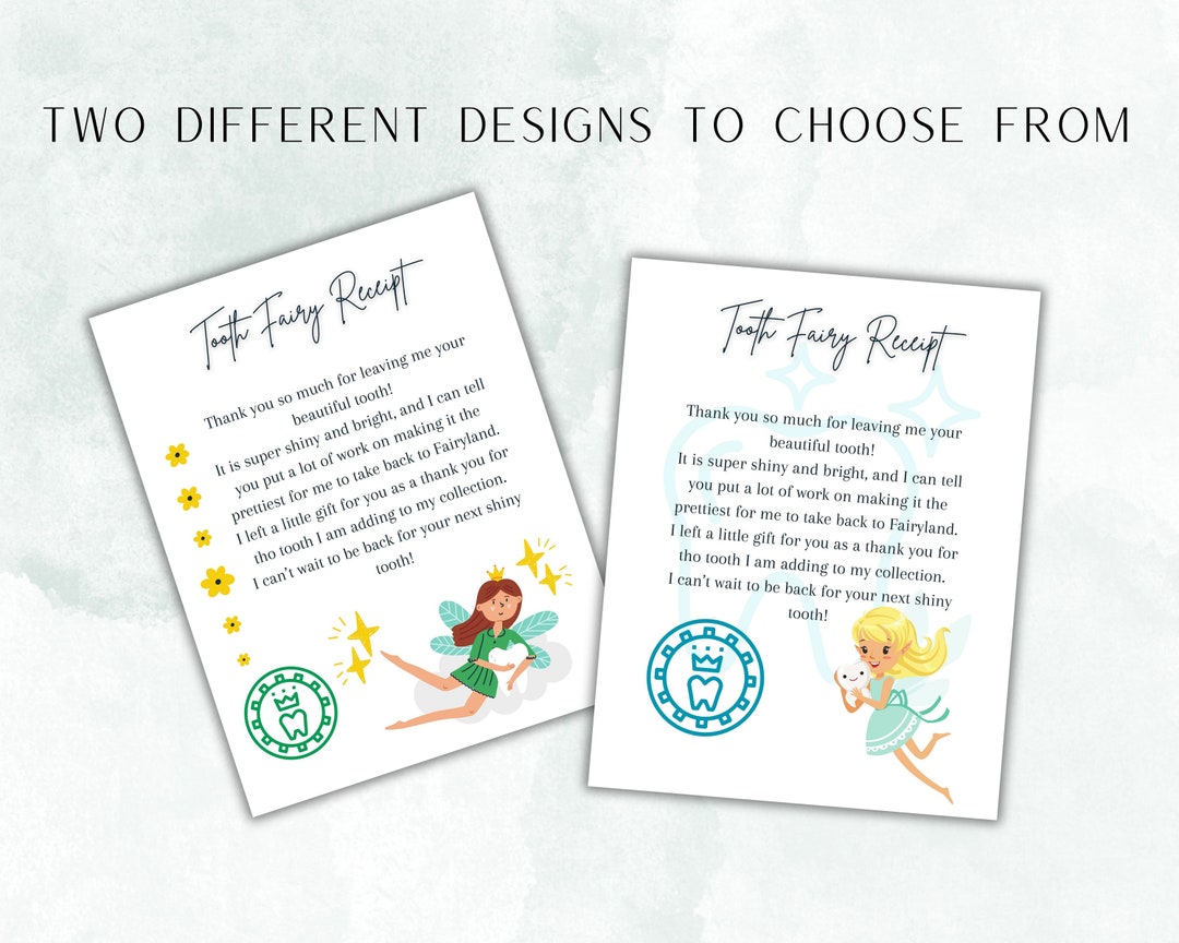 A4 A5 Tooth Fairy Note I Receipt Lost Teeth I Printable Certificate I ...