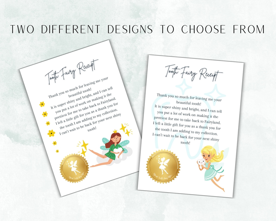 A4 A5 Unisex Tooth Fairy Note | Receipt Lost Teeth | Printable ...