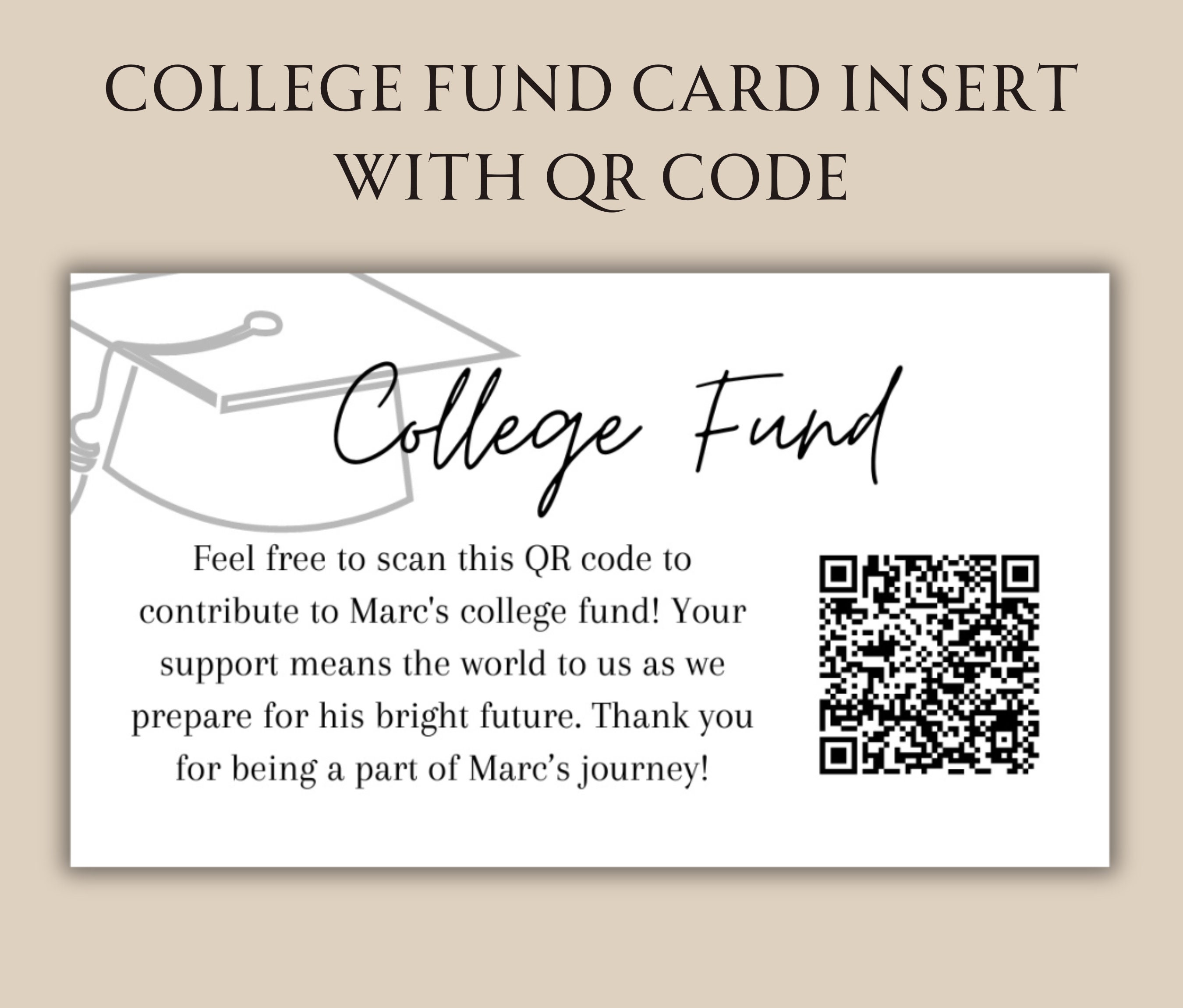 Graduation QR Code Insert College Fund 5x7| Cash App Registry Fund ...