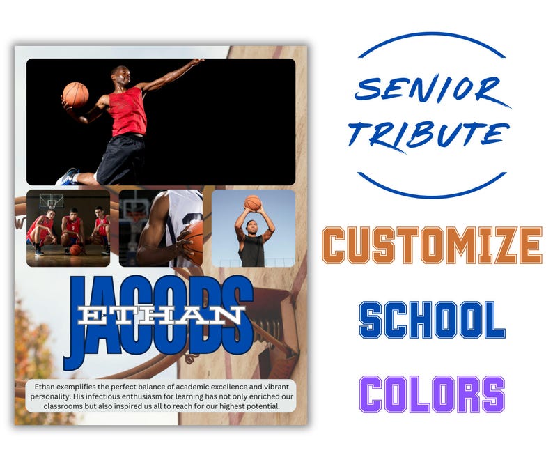 Basketball Senior Yearbook Ad Template | Customizable School Colors ...