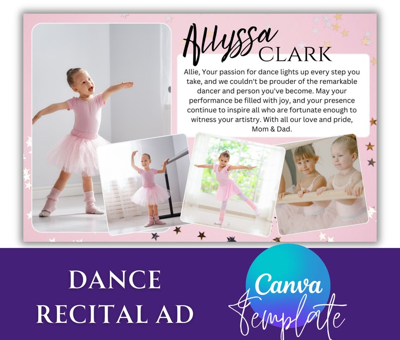 Dance Personal Recital AD Template | Half Page Dance Booster | Half ...