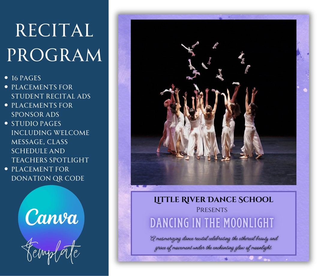 16 Page Recital Program Template Editable in Canva With Cover Picture ...