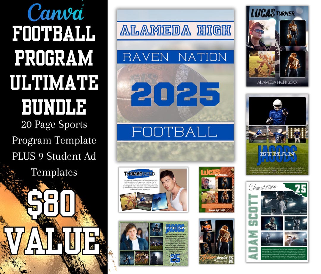 Ultimate Football Season Program + Student Ads BUNDLE | 20 Page Program ...