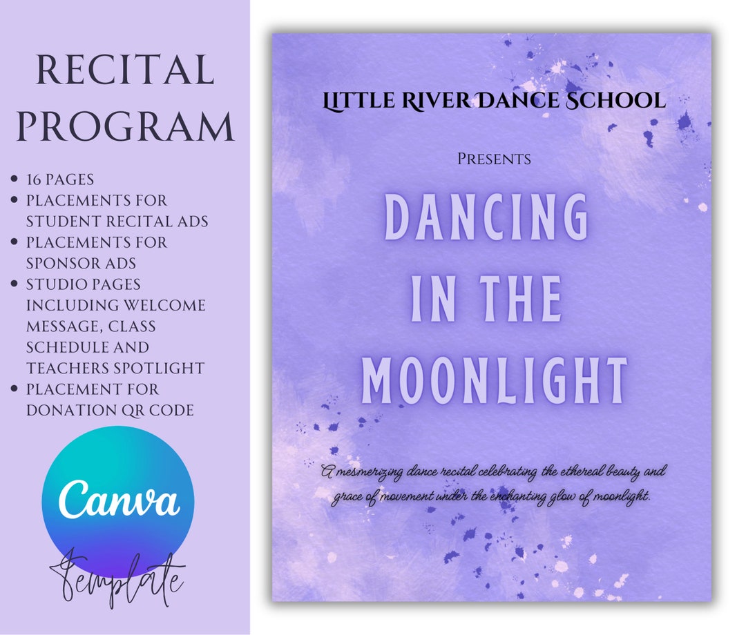 16 Page Customizable Recital Program Template Editable in Canva Ideal ...