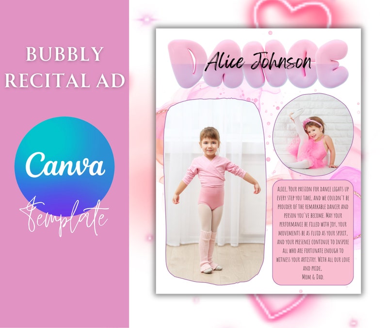 Dance Recital Ad Full Page EDITABLE IN CANVA Ideal for Little Girls and ...