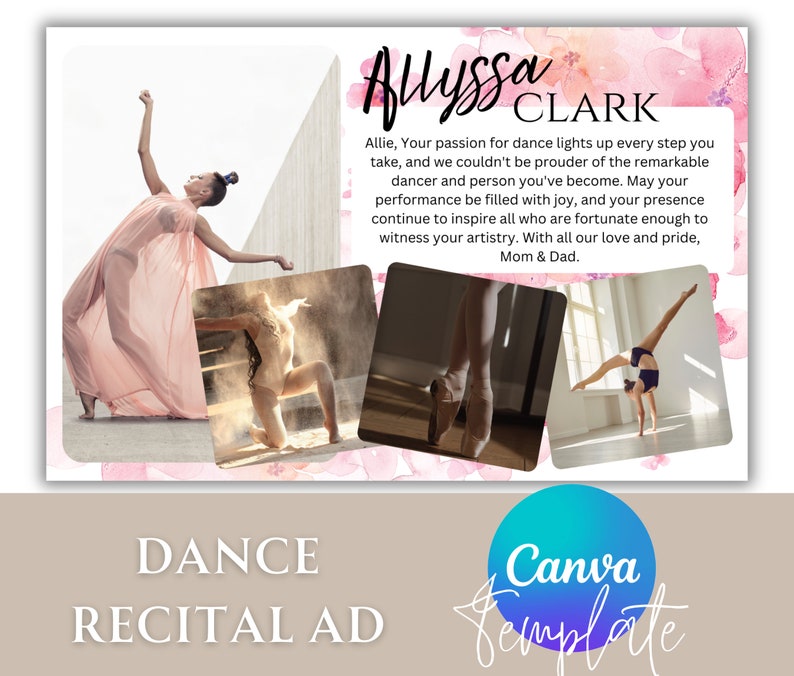 Full & 1/4 Page Recital Ad for Dance Studio Program | Easy Edit in ...