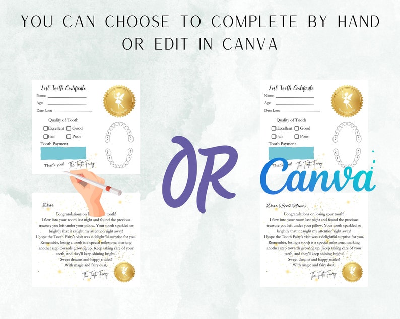 9 X 10 Cm Tooth Fairy Certificate Letter Bundle I PDF Printable AND ...
