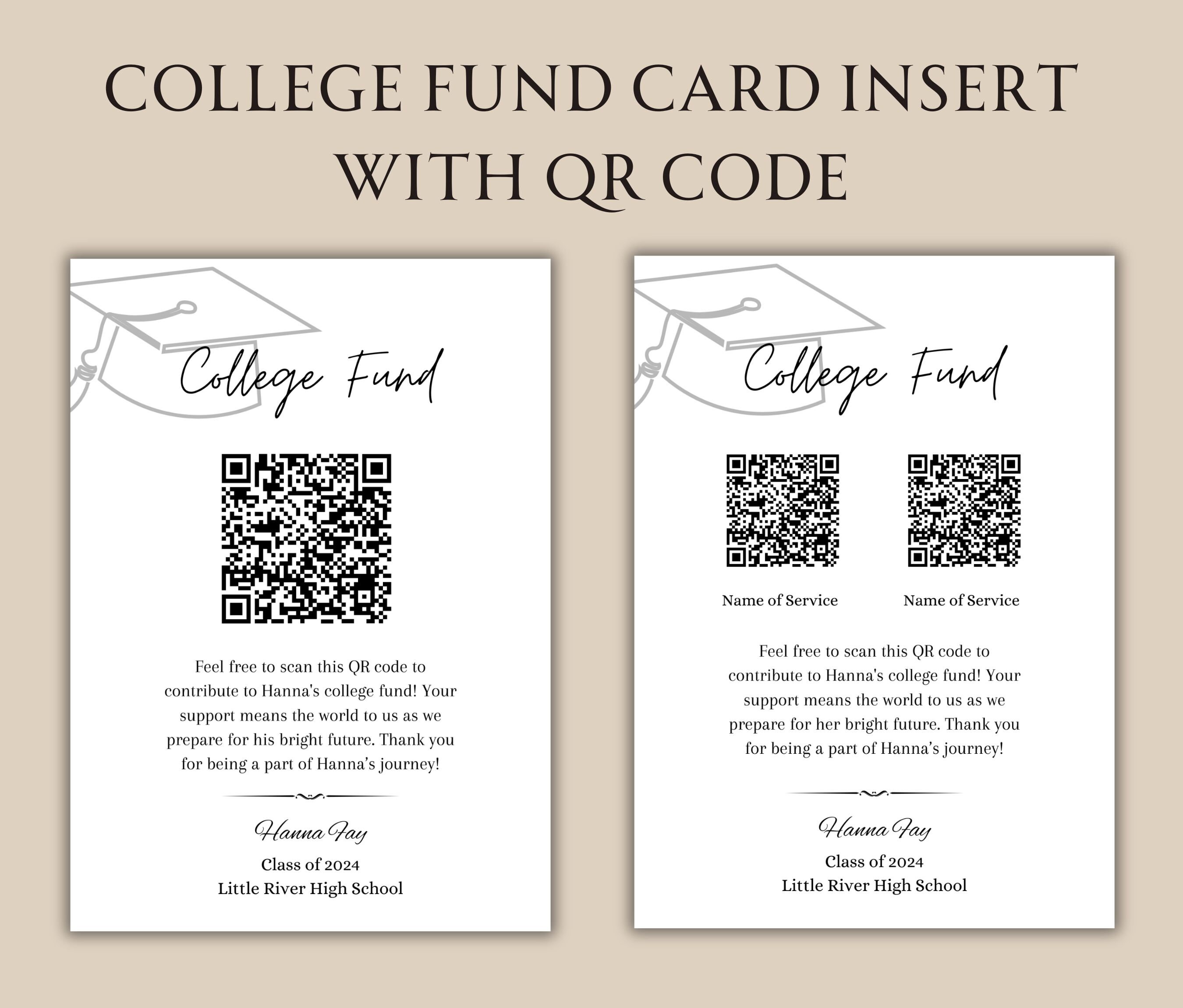 Qr Code College Fund Graduation Insert | Cash App Graduation Gift ...