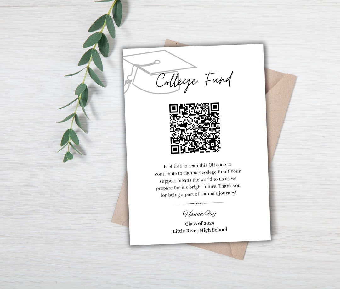 Graduation QR Code Insert College Fund 5x7| Cash App Registry Fund ...