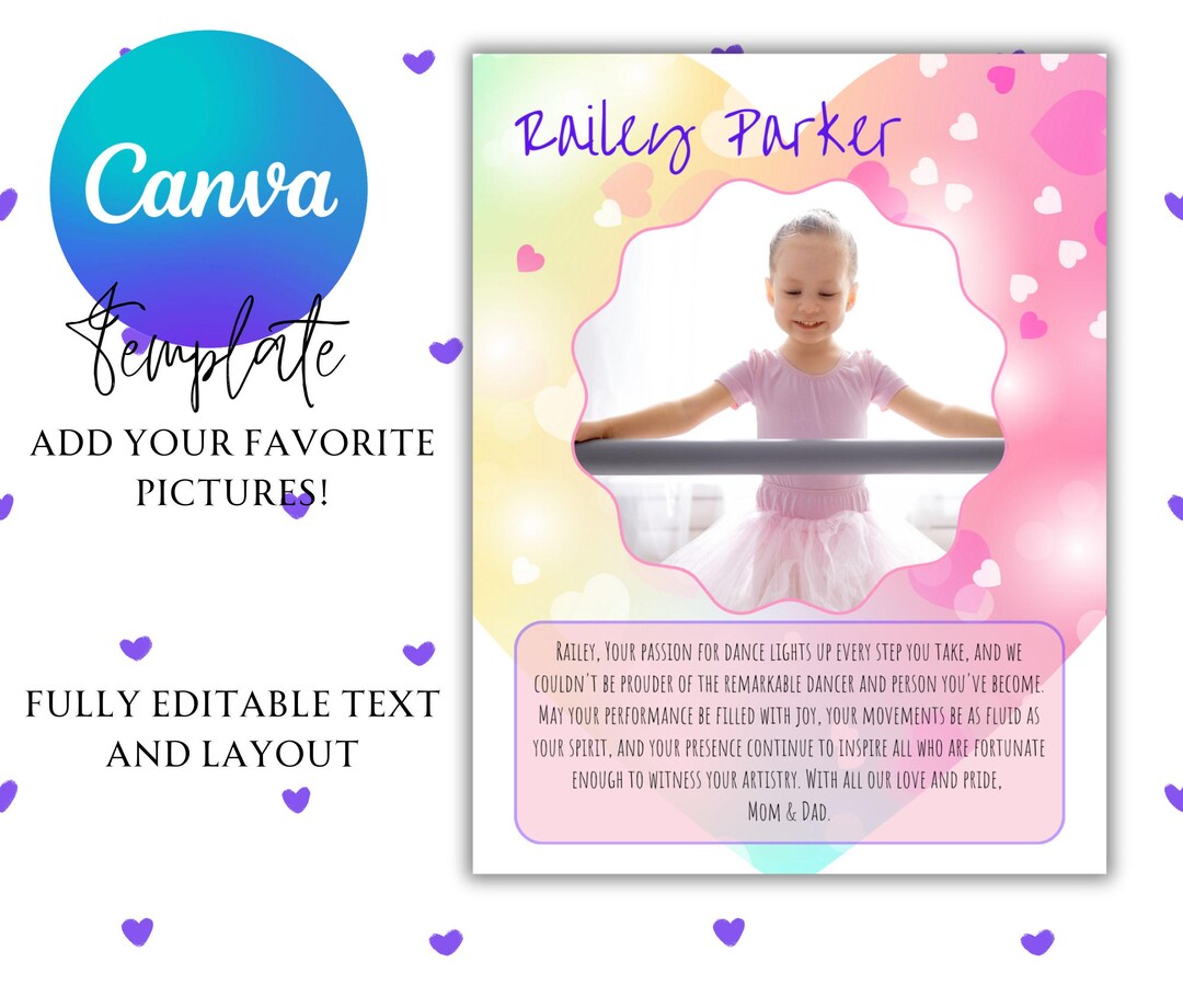Colorful Girl Yearbook Ad Tribute Self-editing in Canva | Heart Dance ...