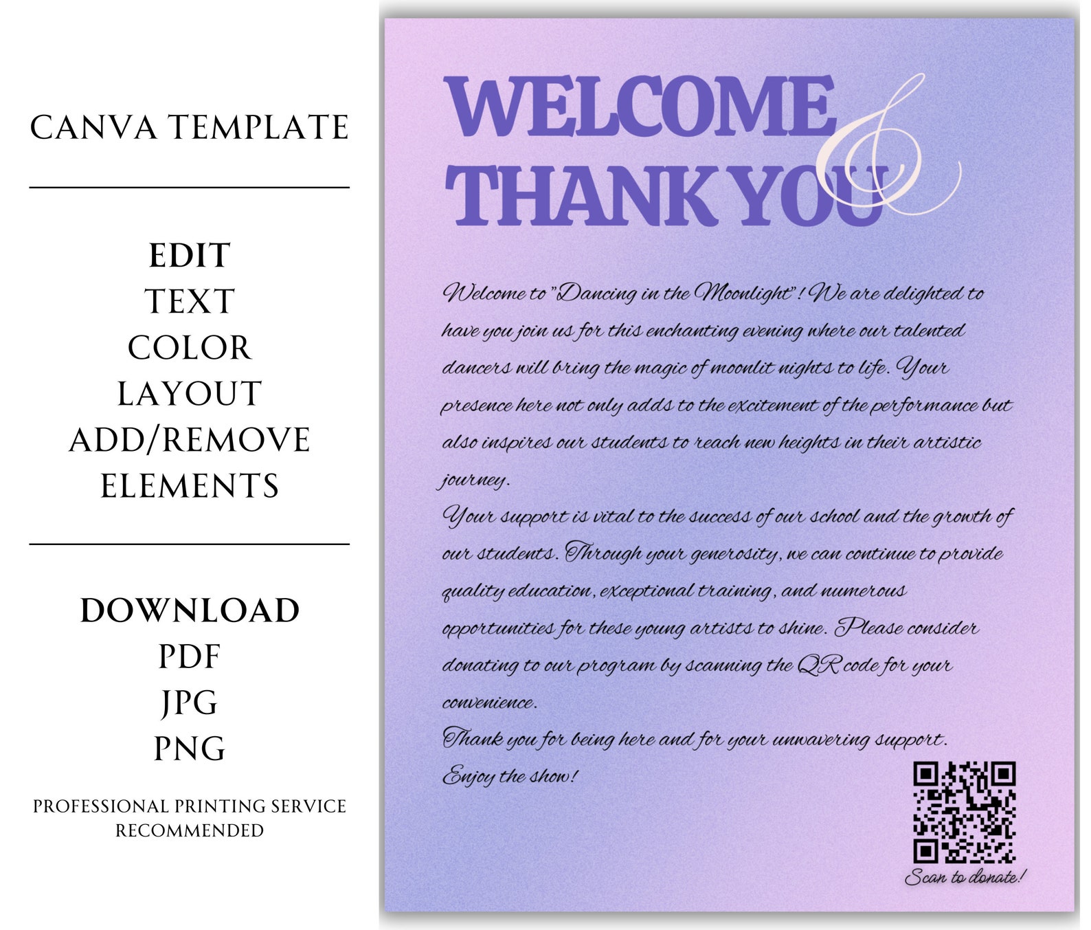 16 Page Recital Program Template Editable in Canva, Includes Show Pages ...