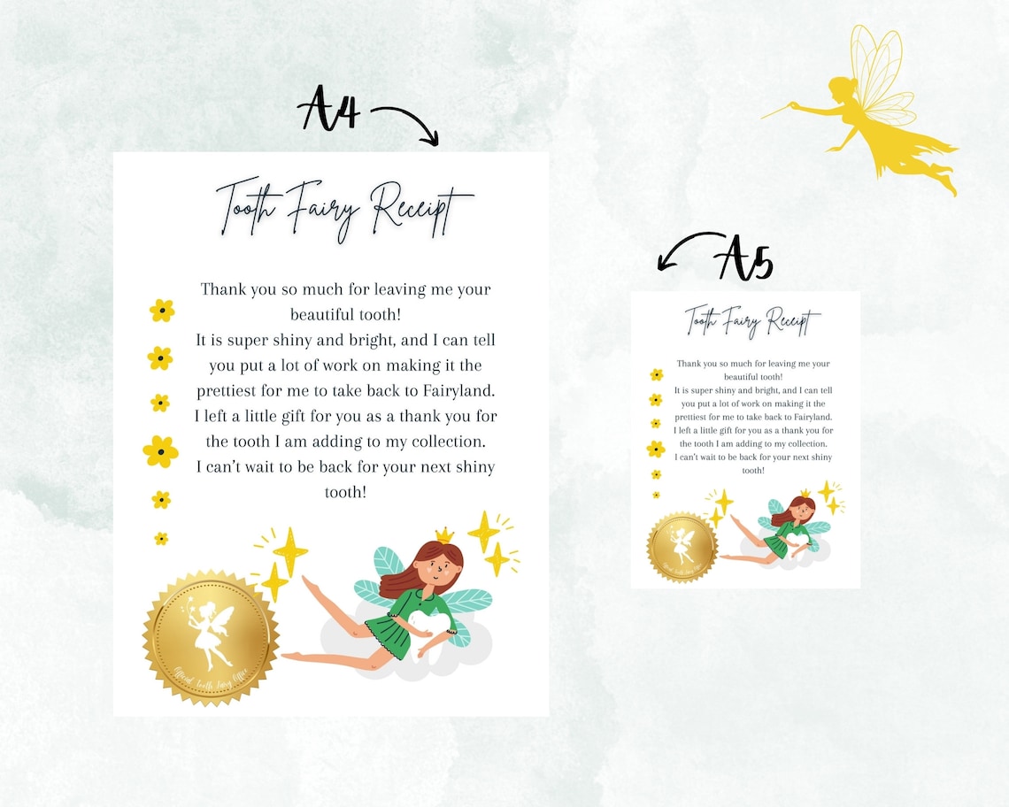 A4 A5 Unisex Tooth Fairy Note | Receipt Lost Teeth | Printable ...