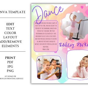 Dance Recital Ad Full Page EDITABLE IN CANVA Ideal for Little Girls and ...