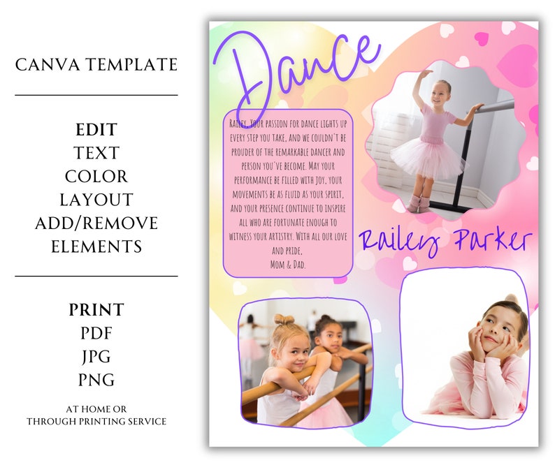 Dance Recital Ad Full Page EDITABLE IN CANVA Ideal for Little Girls and ...