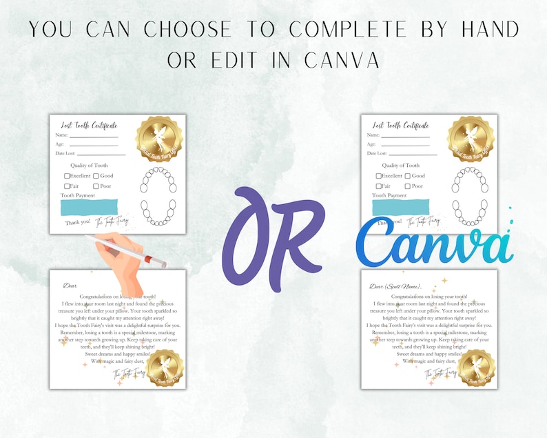 9 X 10 Cm Tooth Fairy Certificate + Letter Bundle | PDF Printable AND ...