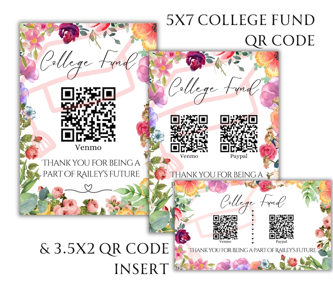 College Fund QR Code Card 5x7" & Insert 3.5x2" Option for 1 or 2 QR ...