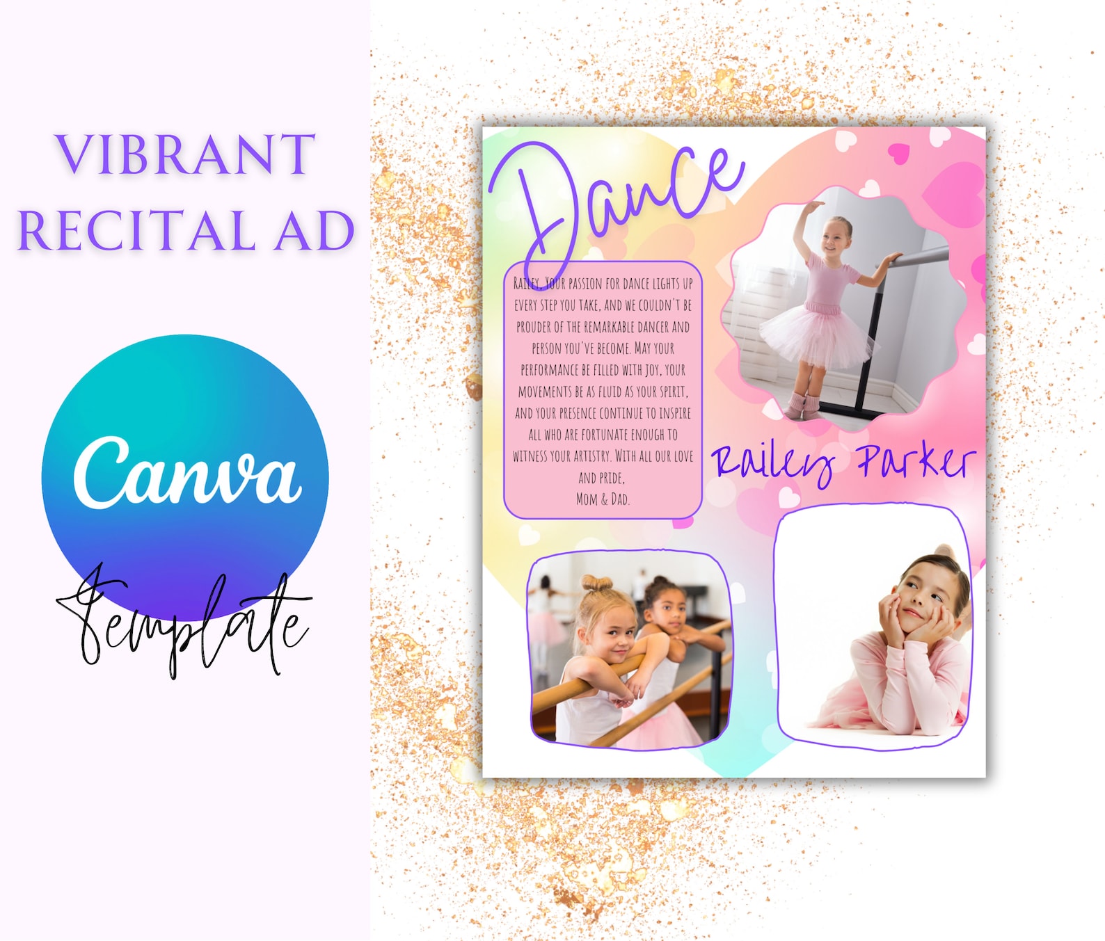 Dance Recital Ad Full Page EDITABLE IN CANVA Ideal for Little Girls and ...
