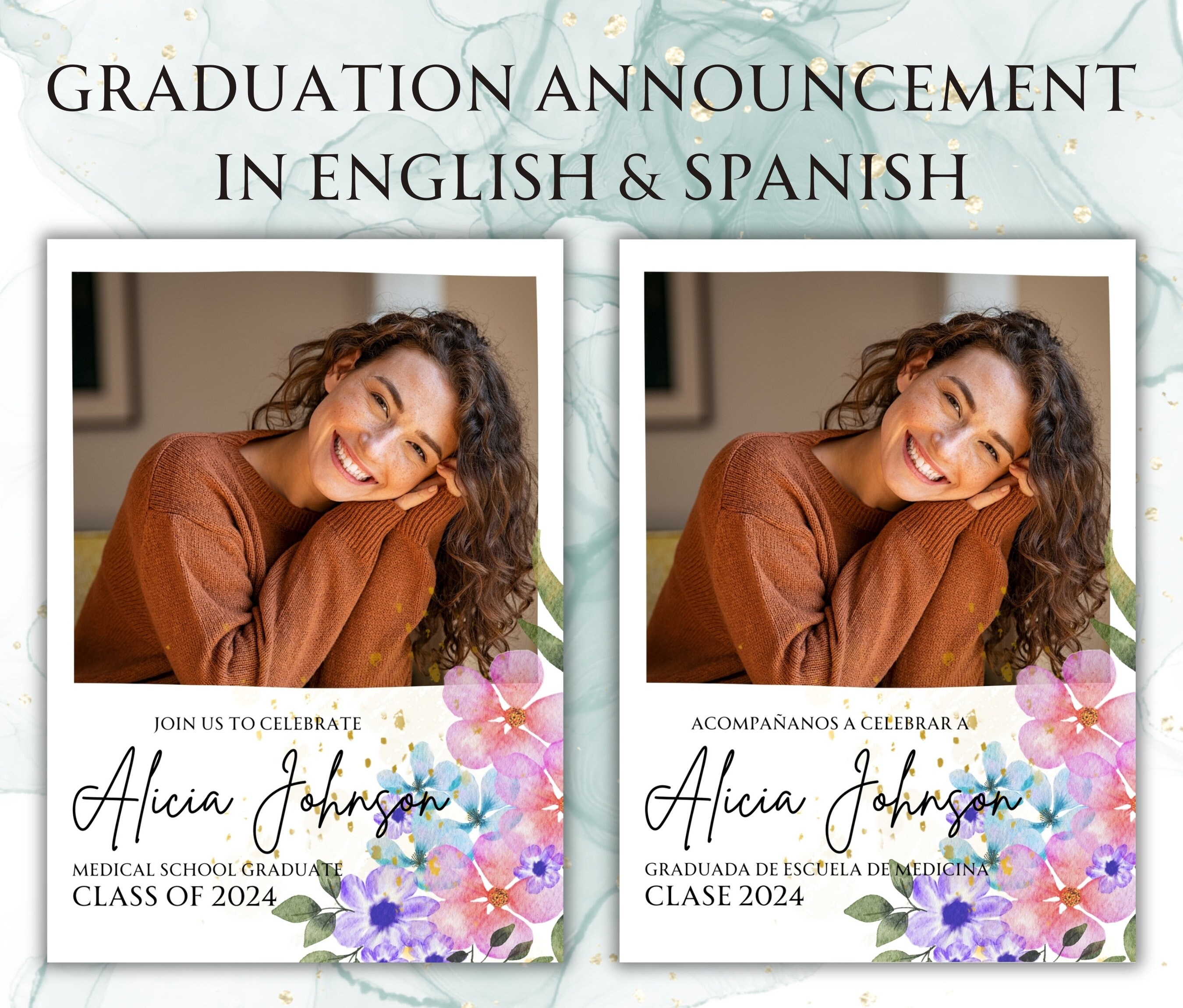 Floral Graduation Card Template 5x7" Editable in Canva | Wildflower ...