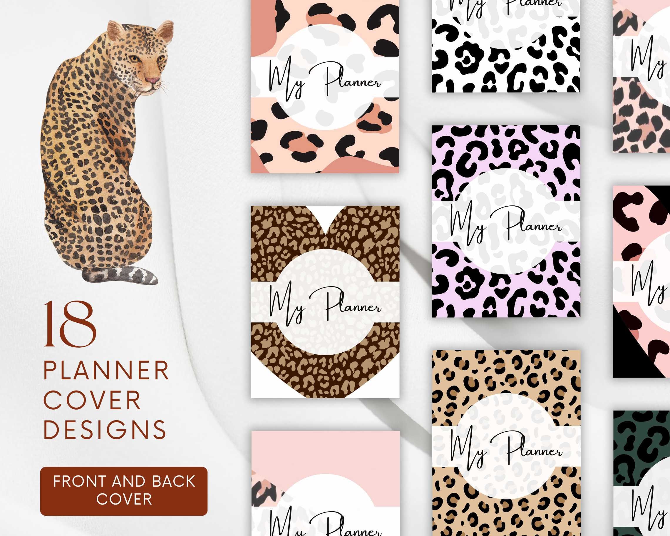 18 Animal Print Cover Designs Bundle, Cheetah Planner Covers, Front ...