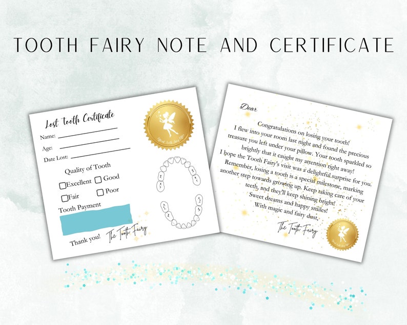 9 X 10 Cm Tooth Fairy Certificate Letter Bundle I PDF Printable AND ...