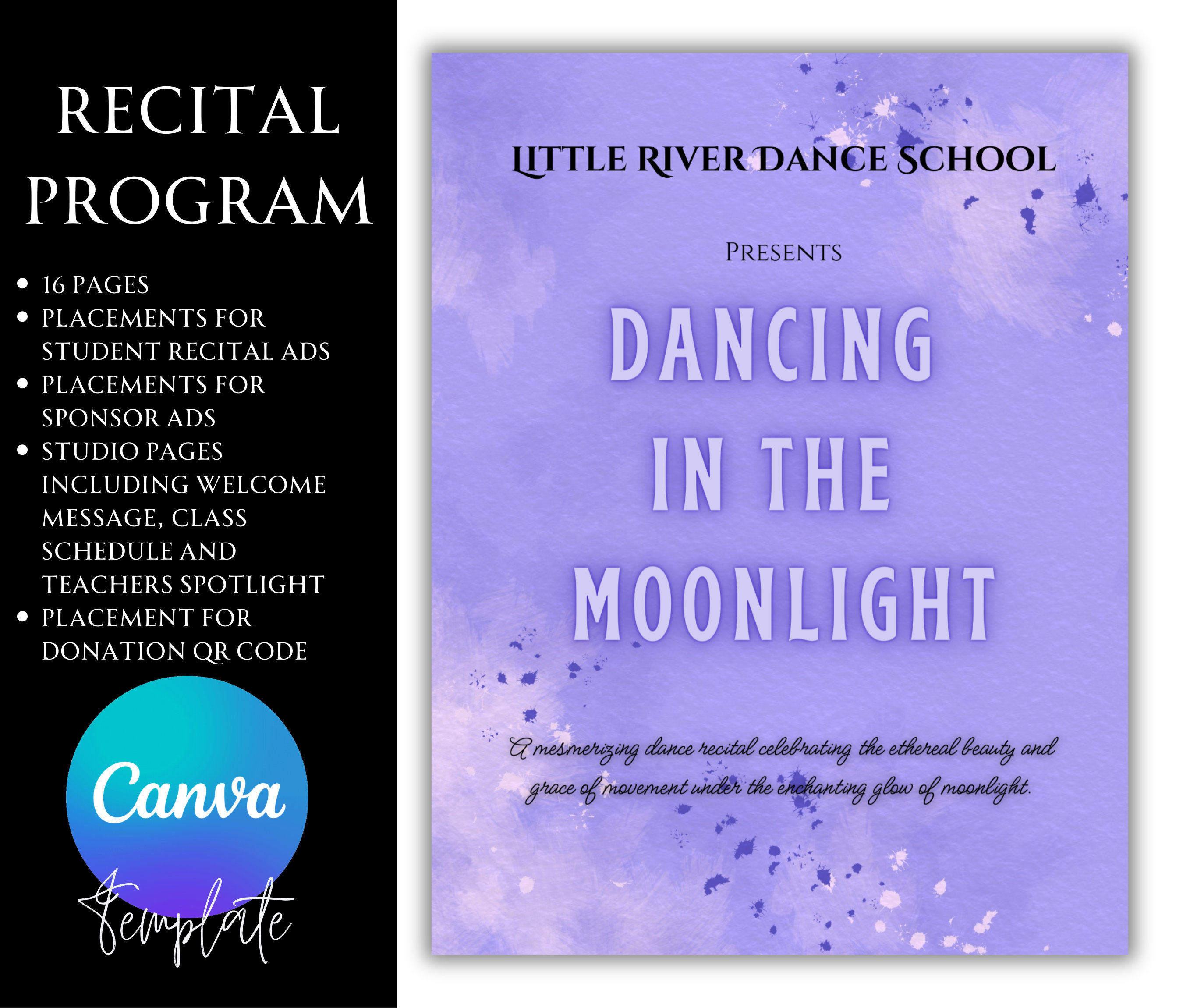 16 Page Recital Program Template Editable in Canva, Includes Show Pages ...