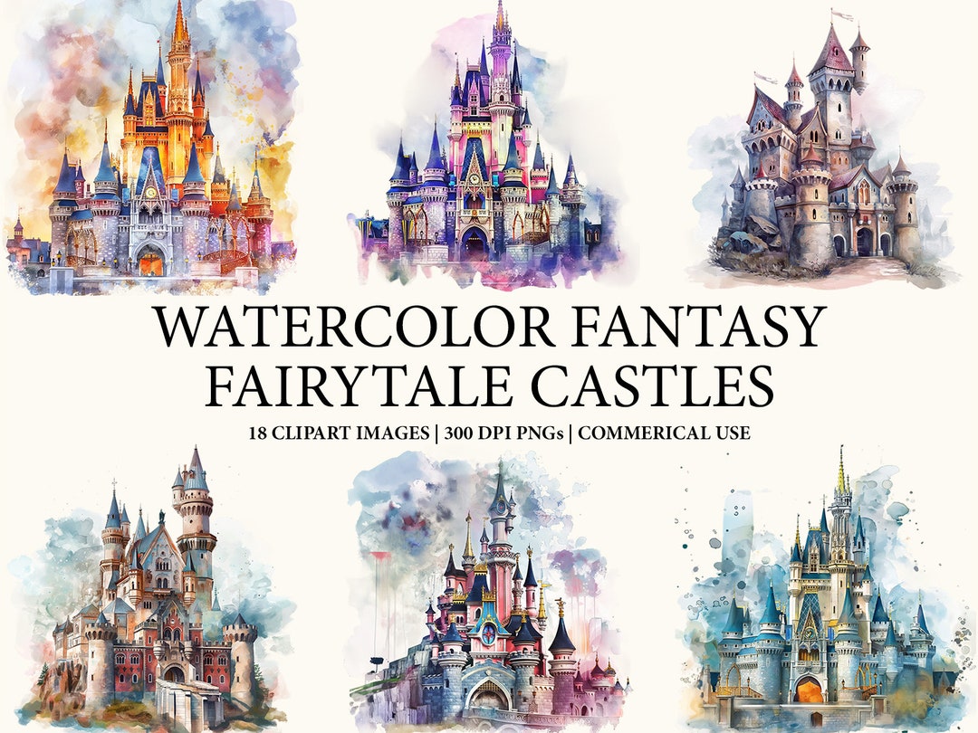 Fantasy Fairytale Castle Clipart Bundle 18 Pngs Images, Watercolor ...
