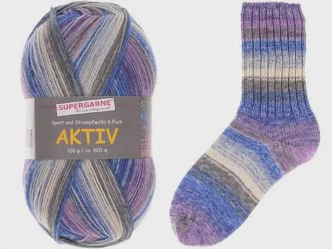 Aktiv Sock Yarn, Color: Frozen 29-60, 100 Grams, 460 Yards 75% Wool ...