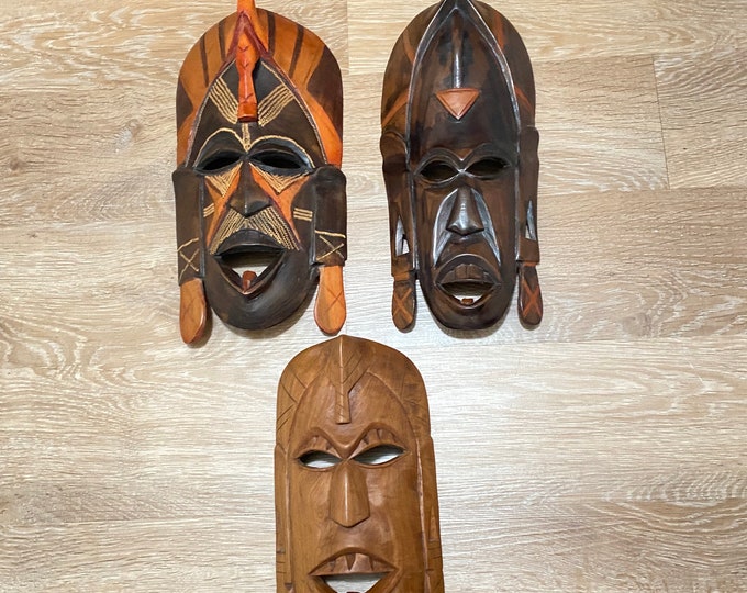 Handcarved African Masks Home Face Statue Wallhanging a Handmade Wooden ...
