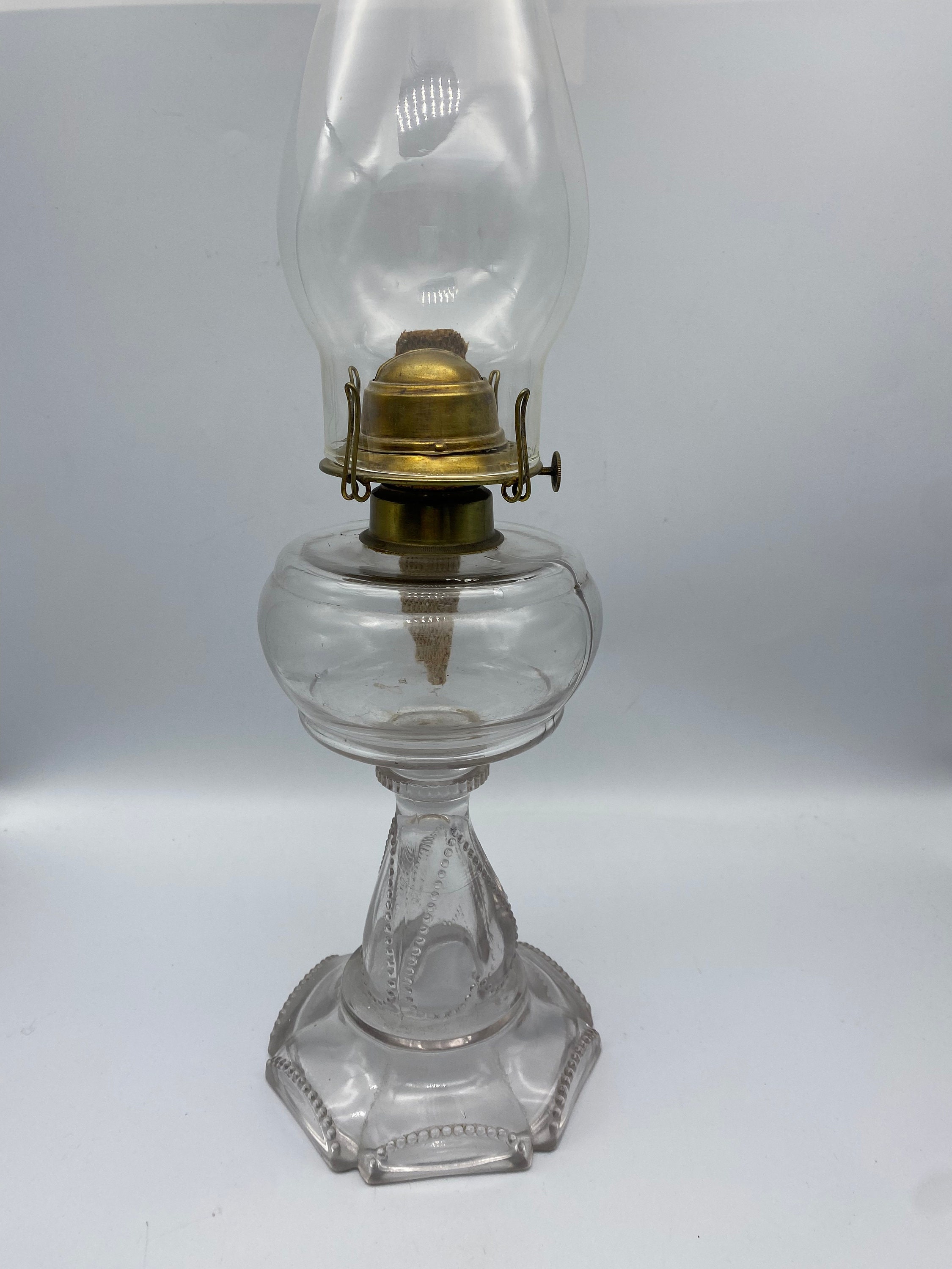Vintage Glass Oil Lamp Beaded Glass Pedestal Base Antique Lamp - Etsy