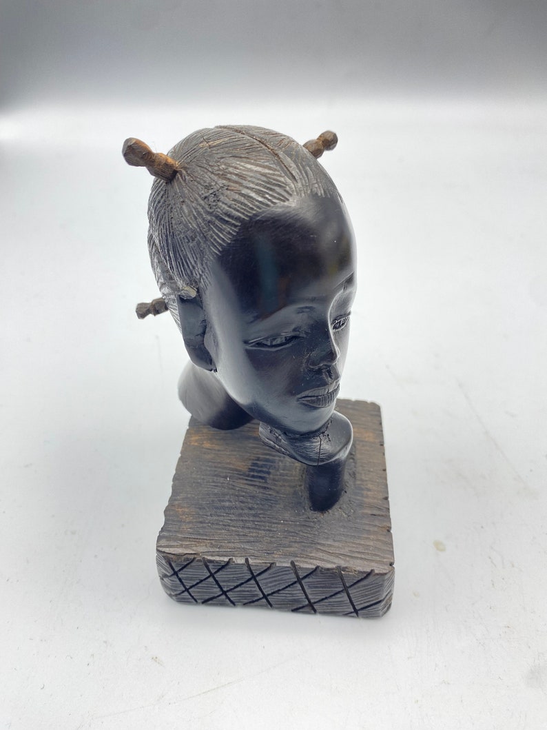 Carved Ebony Wood Female African Bust Small Authentic African Art ...
