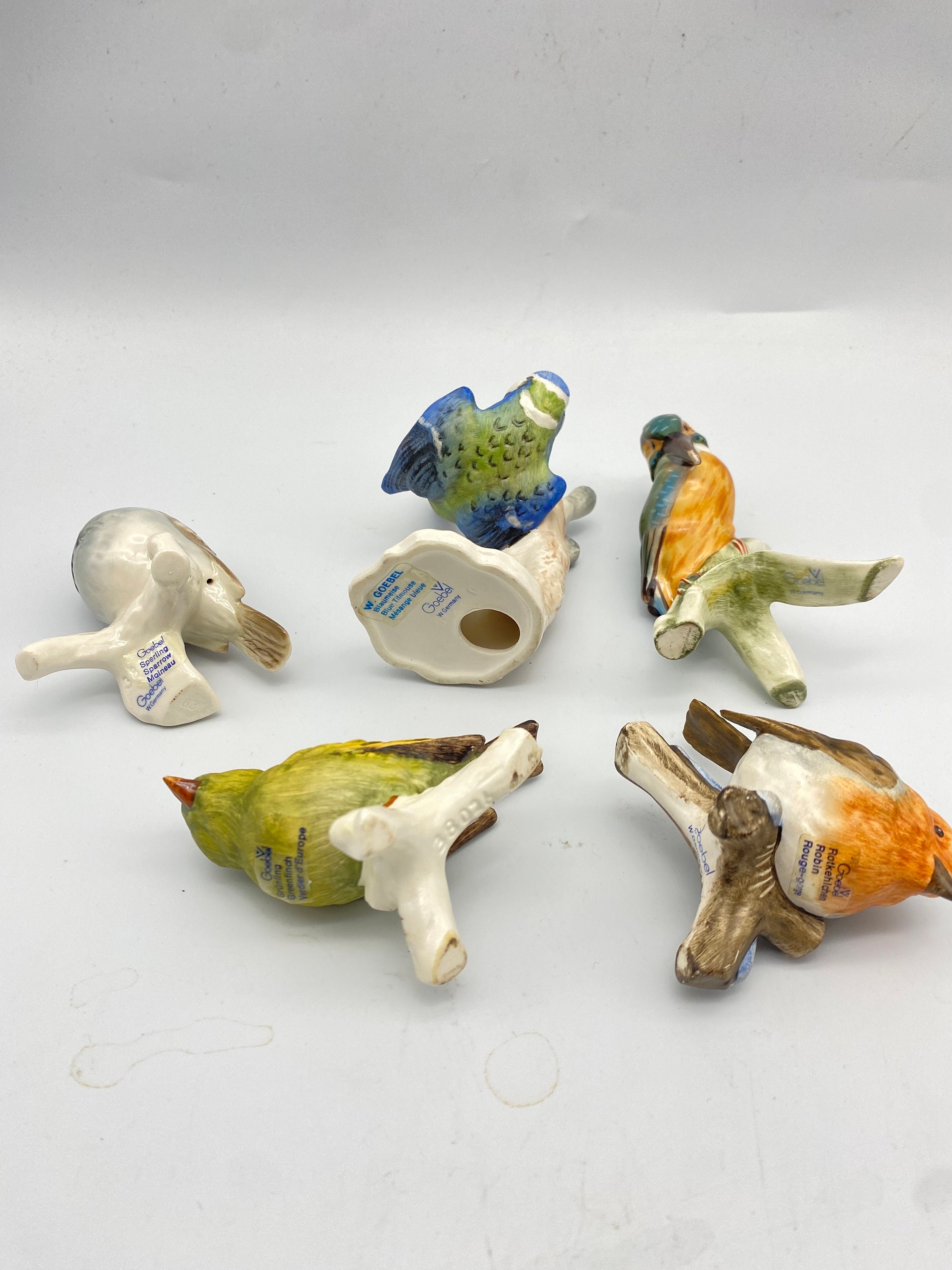 Goebel West Germany Porcelain Bird Figurines Robin Sparrow Greenfinch ...