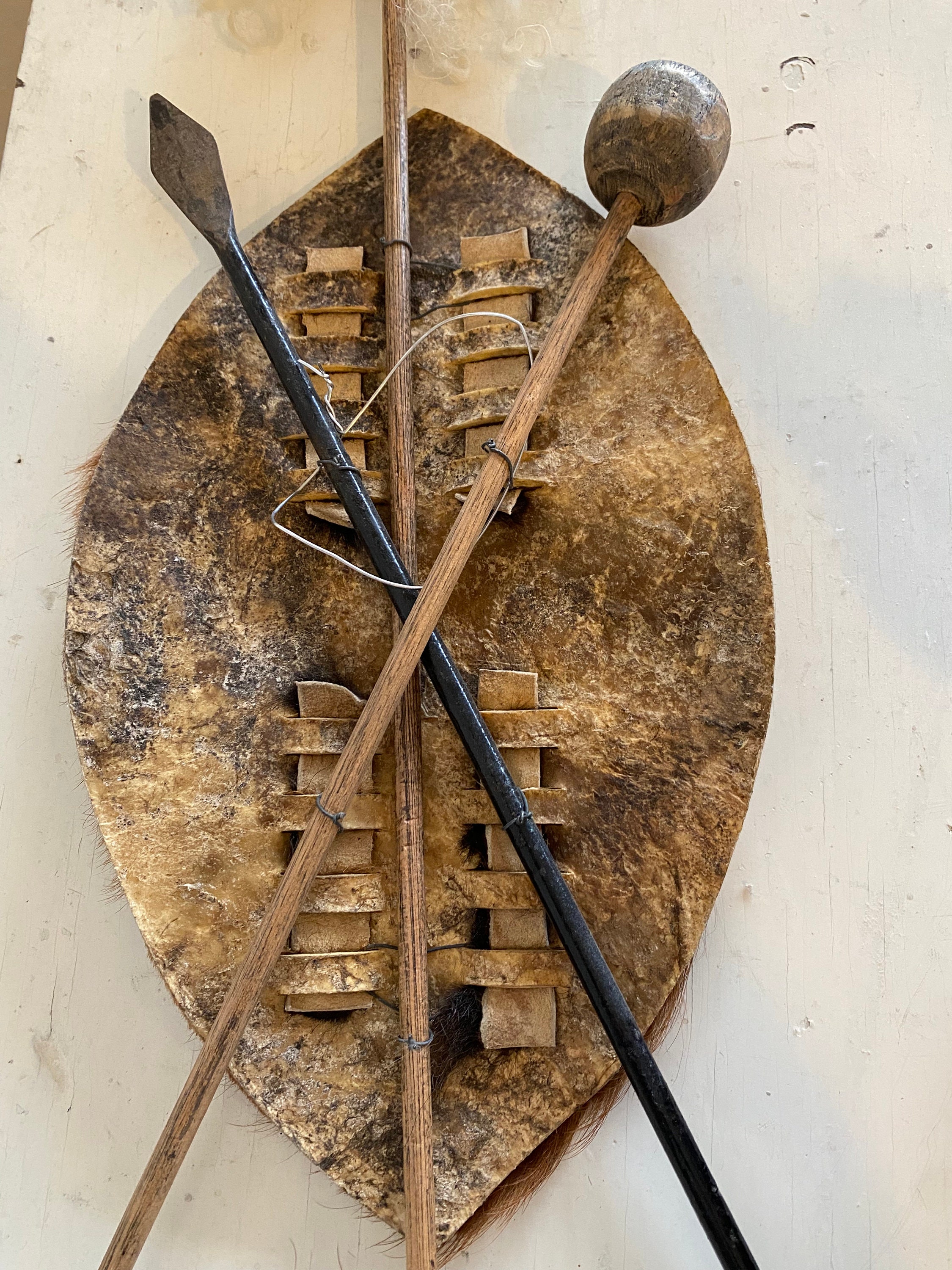 African Tribal Art Shield Wall Hanging Animal Skin Zulu Warrior Shield ...