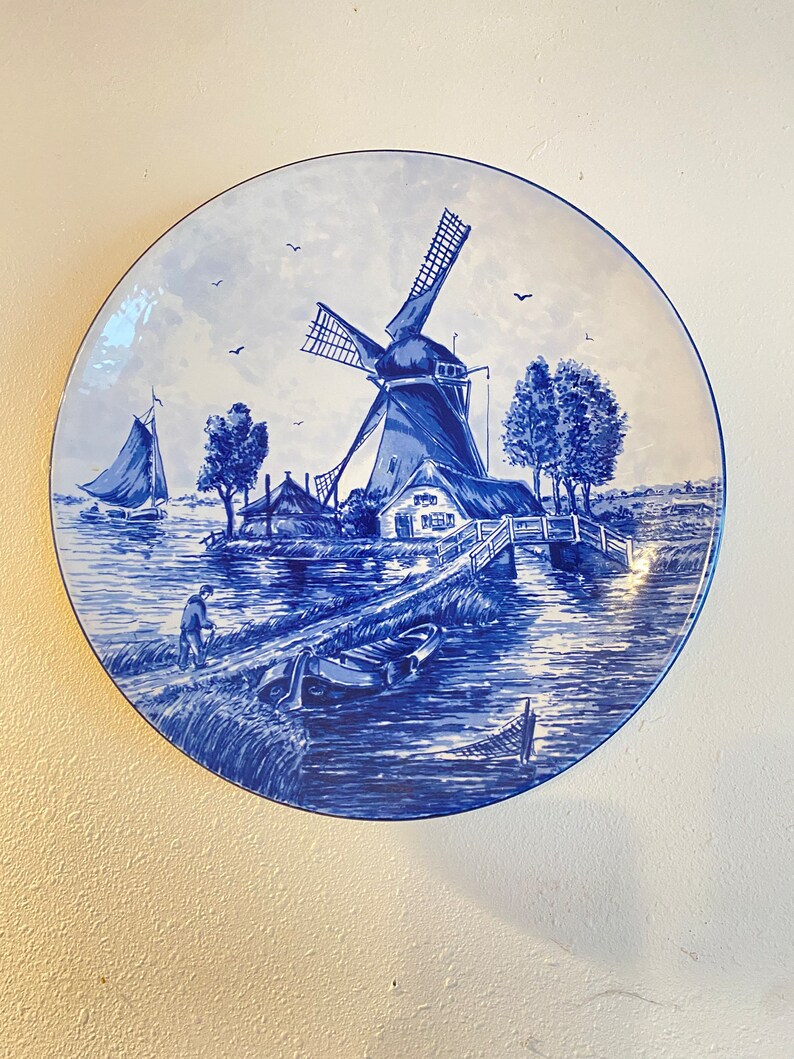 Vintage Delft Blauw Handpainted Windmill Made in Holland Plate Blue and ...