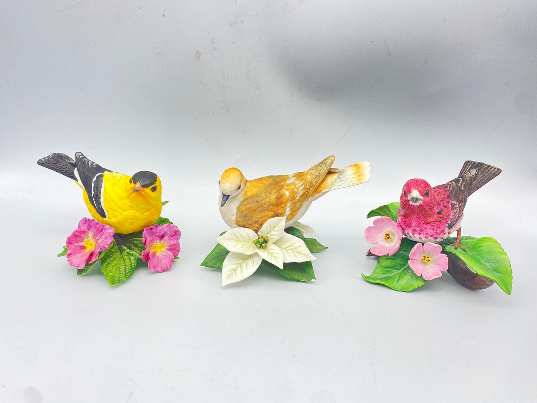 3 Birds American Goldfinch, Turtle Dove, Purple Finch Fine Porcelain ...