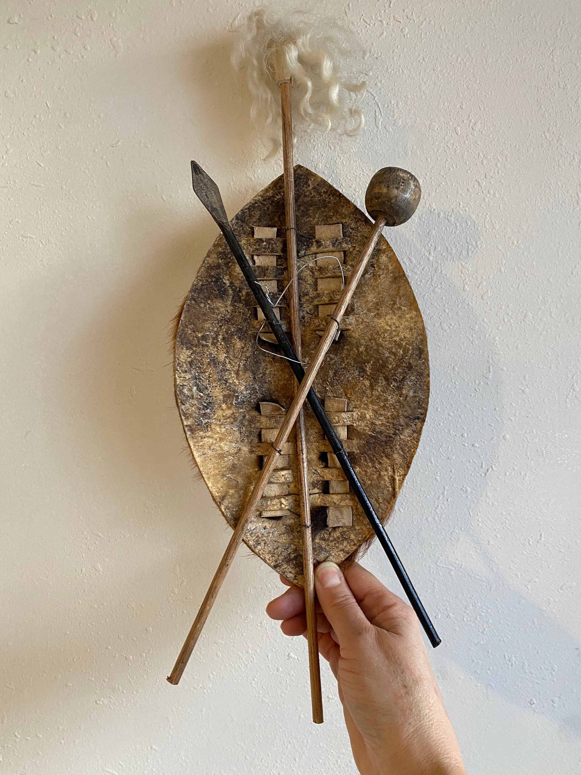African Tribal Art Shield Wall Hanging Animal Skin Zulu Warrior Shield ...