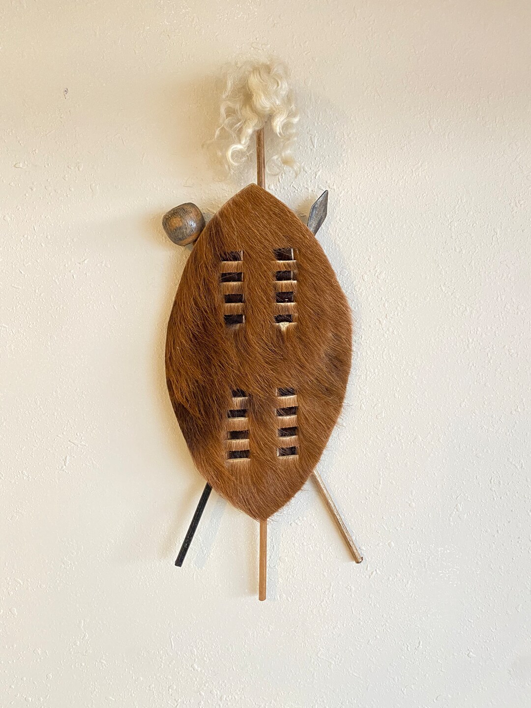 African Tribal Art Shield Wall Hanging Animal Skin Zulu Warrior Shield ...