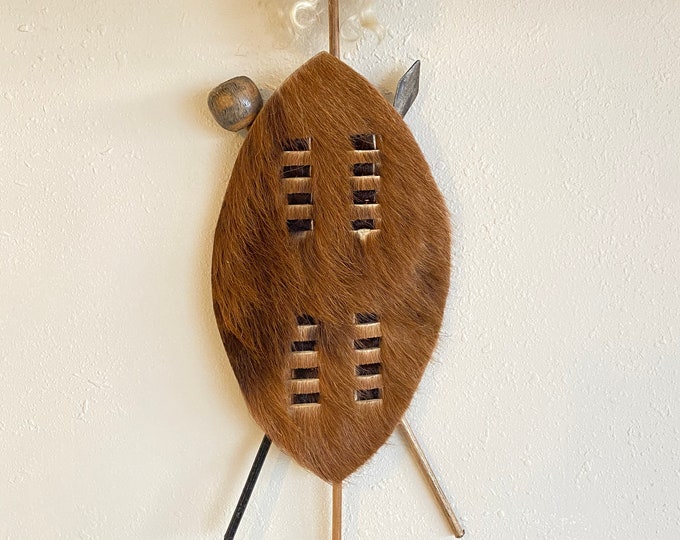 African Tribal Art Shield Wall Hanging Animal Skin Zulu Warrior Shield ...