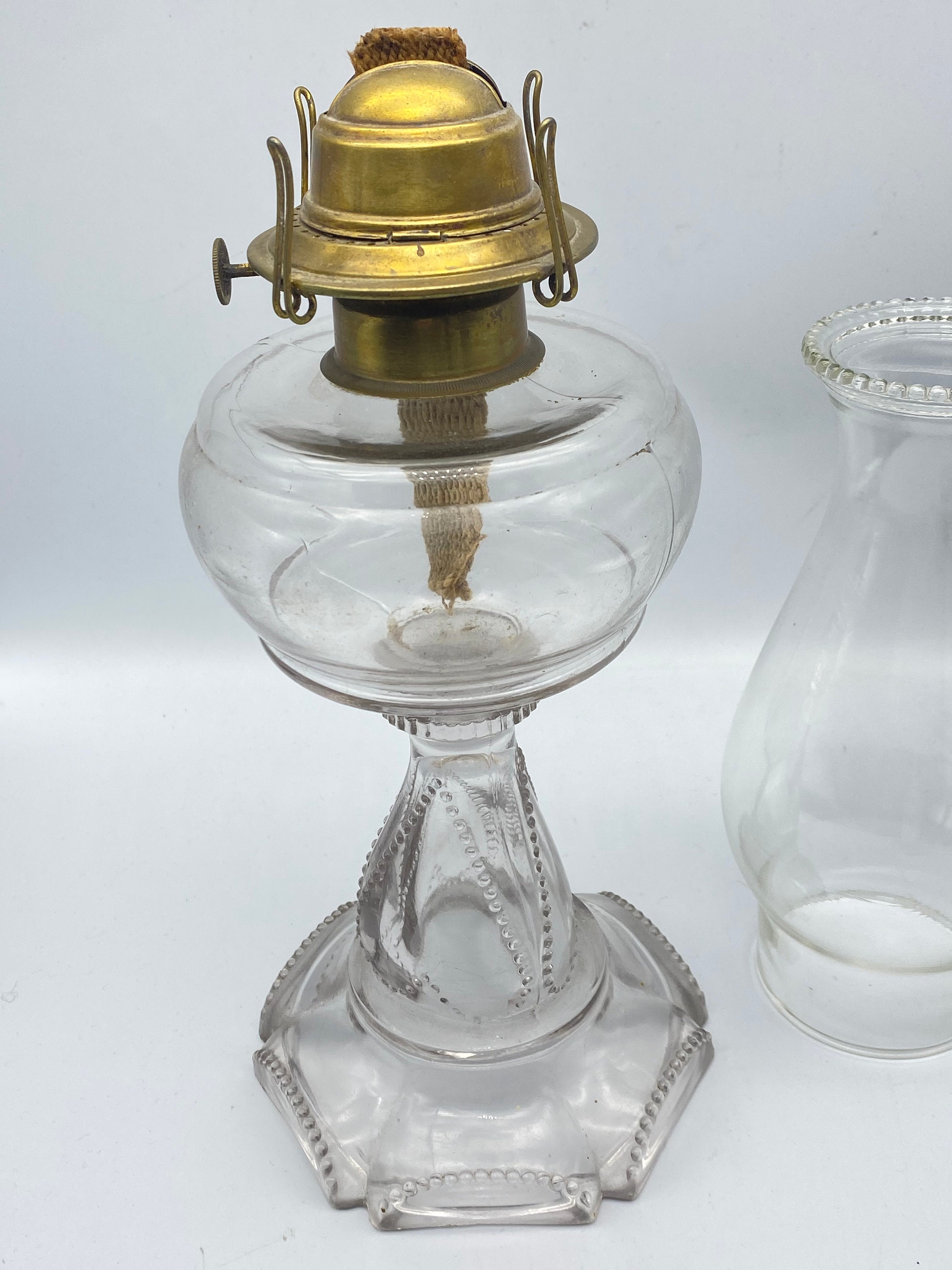 Vintage Glass Oil Lamp Beaded Glass Pedestal Base Antique Lamp - Etsy