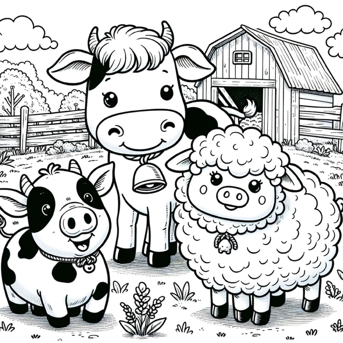 Friendly Farm Animals Coloring Page Printable Download - Etsy