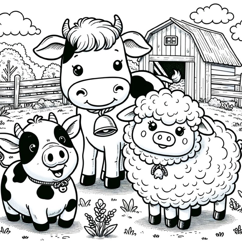 Friendly Farm Animals Coloring Page Printable Download - Etsy
