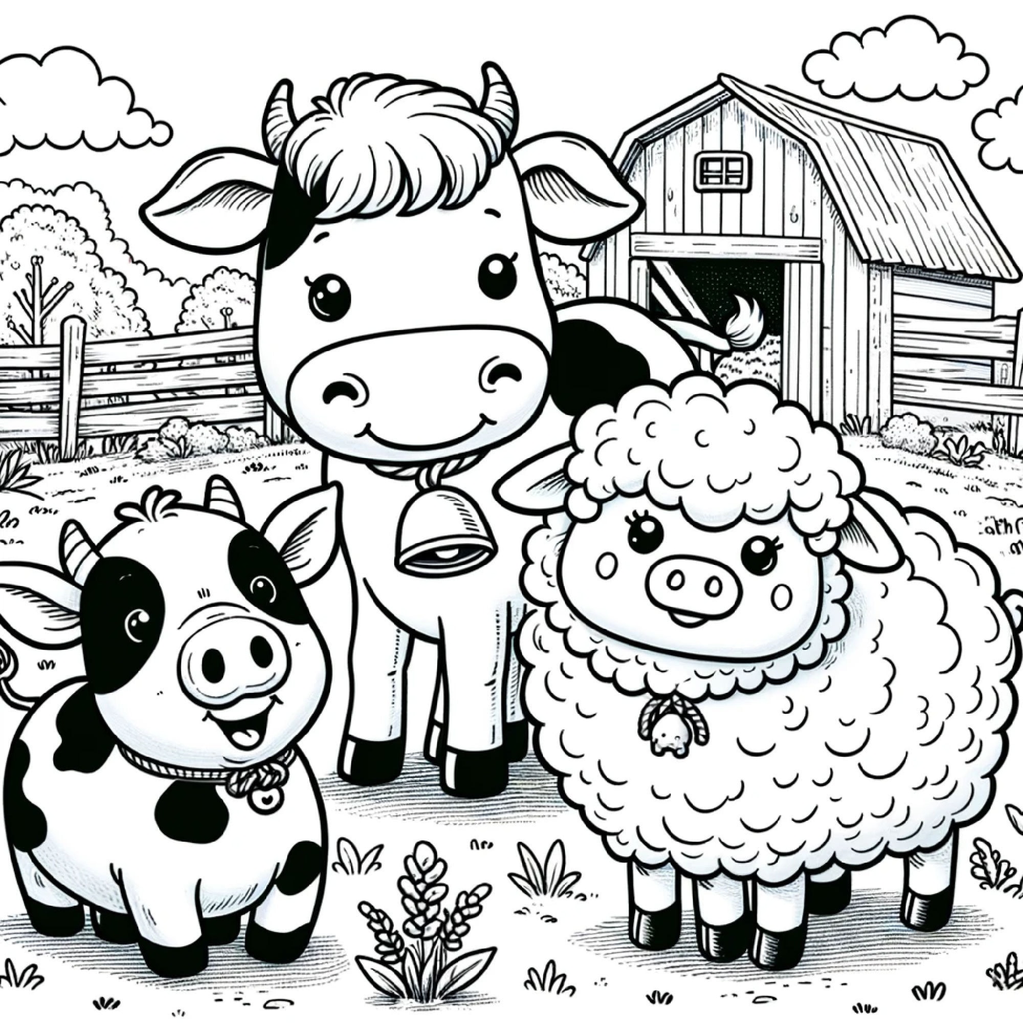 Friendly Farm Animals Coloring Page Printable Download - Etsy