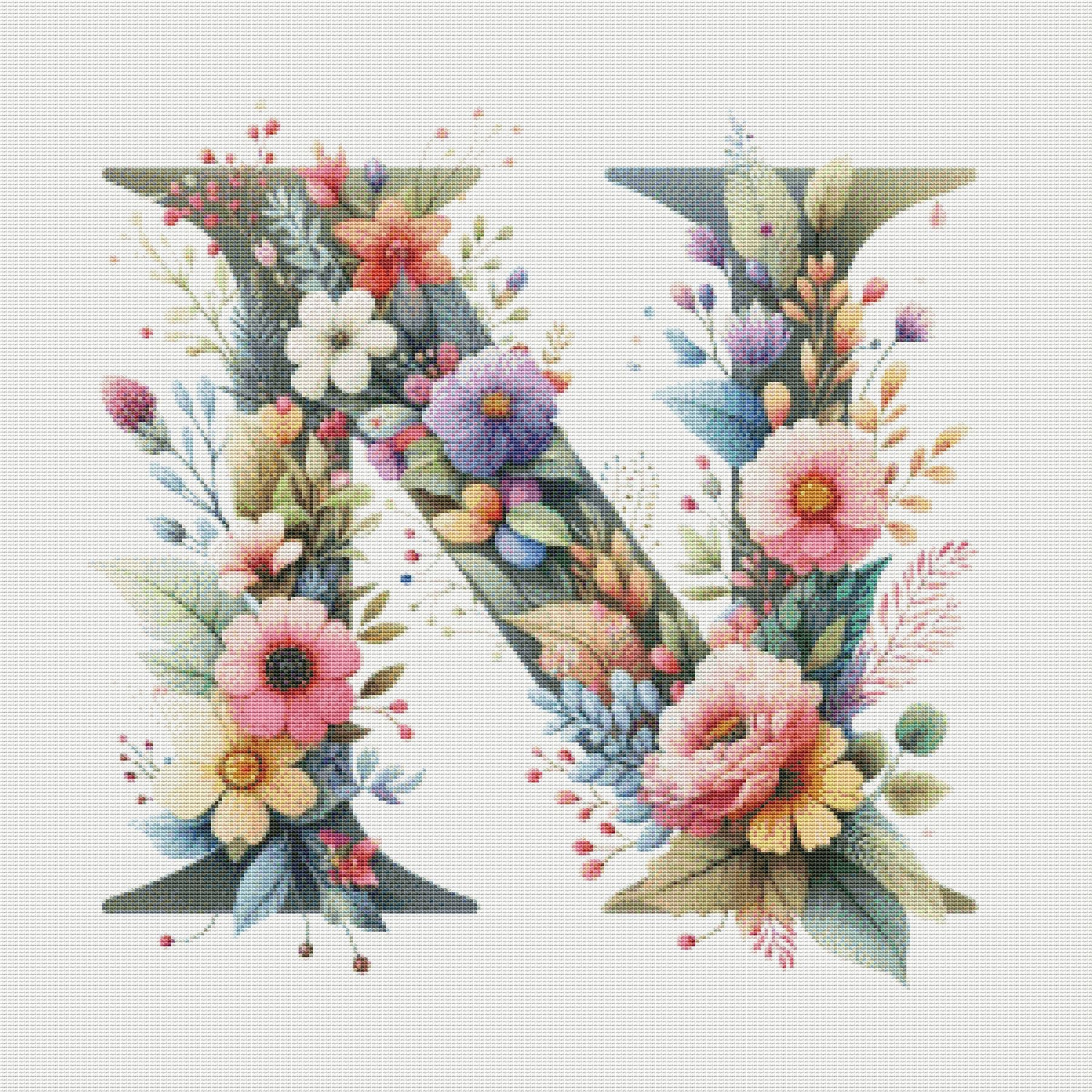 PDF Floral Alphabet Letter N Large Size Cross Stitch Pattern, Instant ...