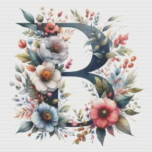 PDF Floral Alphabet Letter B Large Size Cross Stitch Pattern, Instant ...