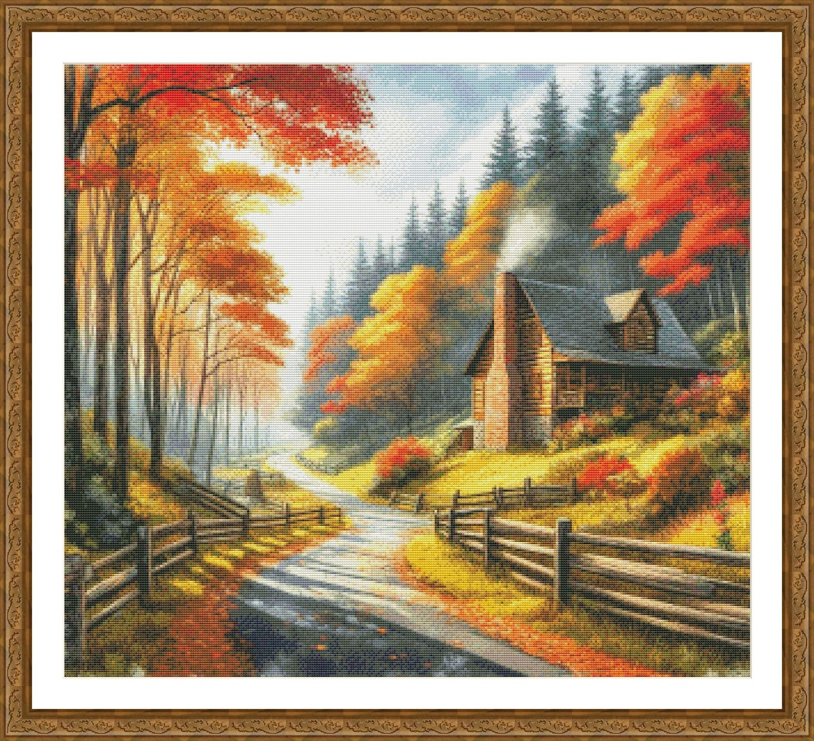 PDF Autumn House Counted Cross Stitch Pattern, Landscape Instant ...