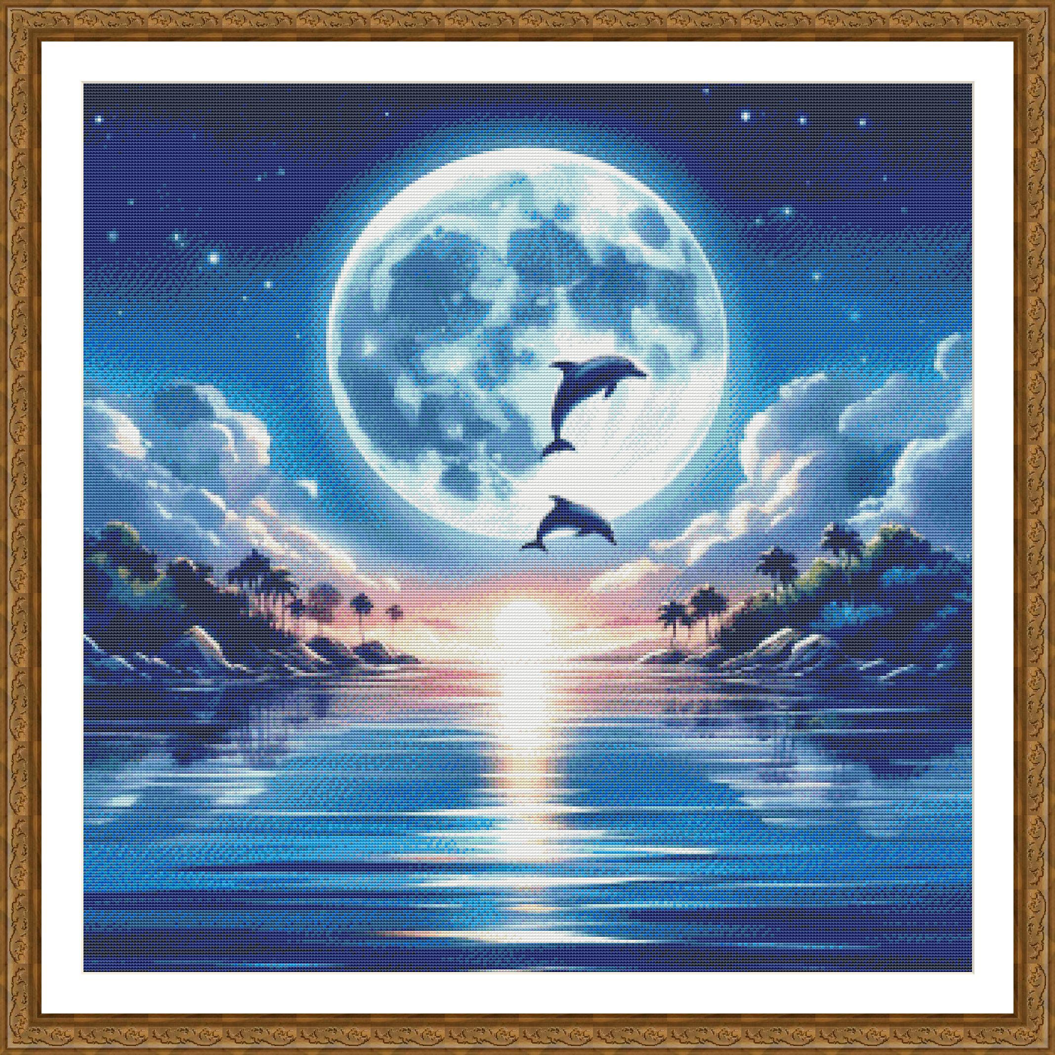 PDF Moonlight Dolphins, Counted Cross Stitch Pattern, Seascape, Ocean ...