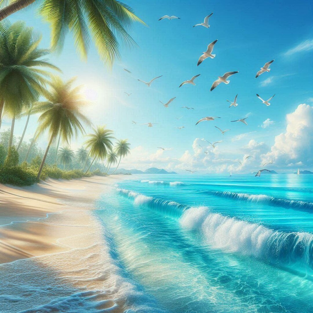 PDF Beach Waves, Palms, Counted Cross Stitch Pattern, Seascape, Digital ...